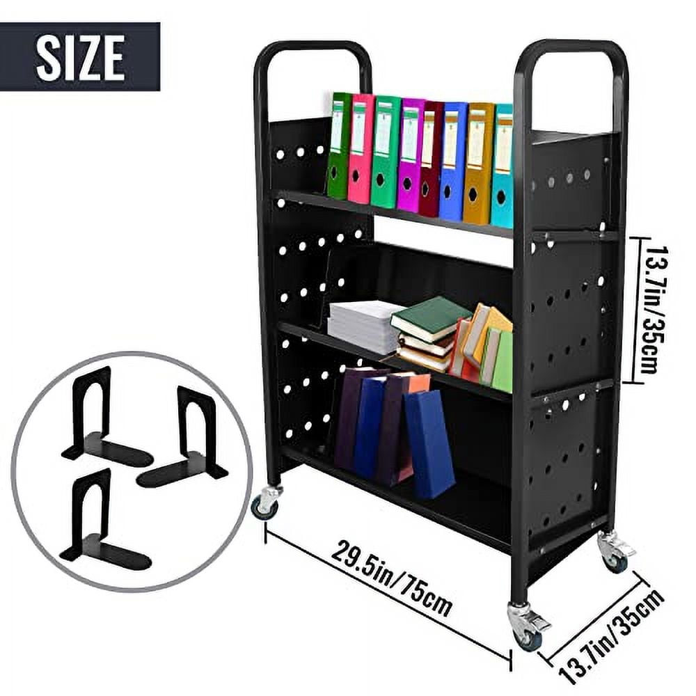 Book Cart, 200Lbs Library Cart, 30x14x49 Inch Single Sided V-Shaped ...