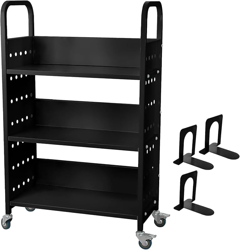 Book Cart, 200Lbs Library Cart, 30x14x49 Inch Single Sided L-Shaped ...