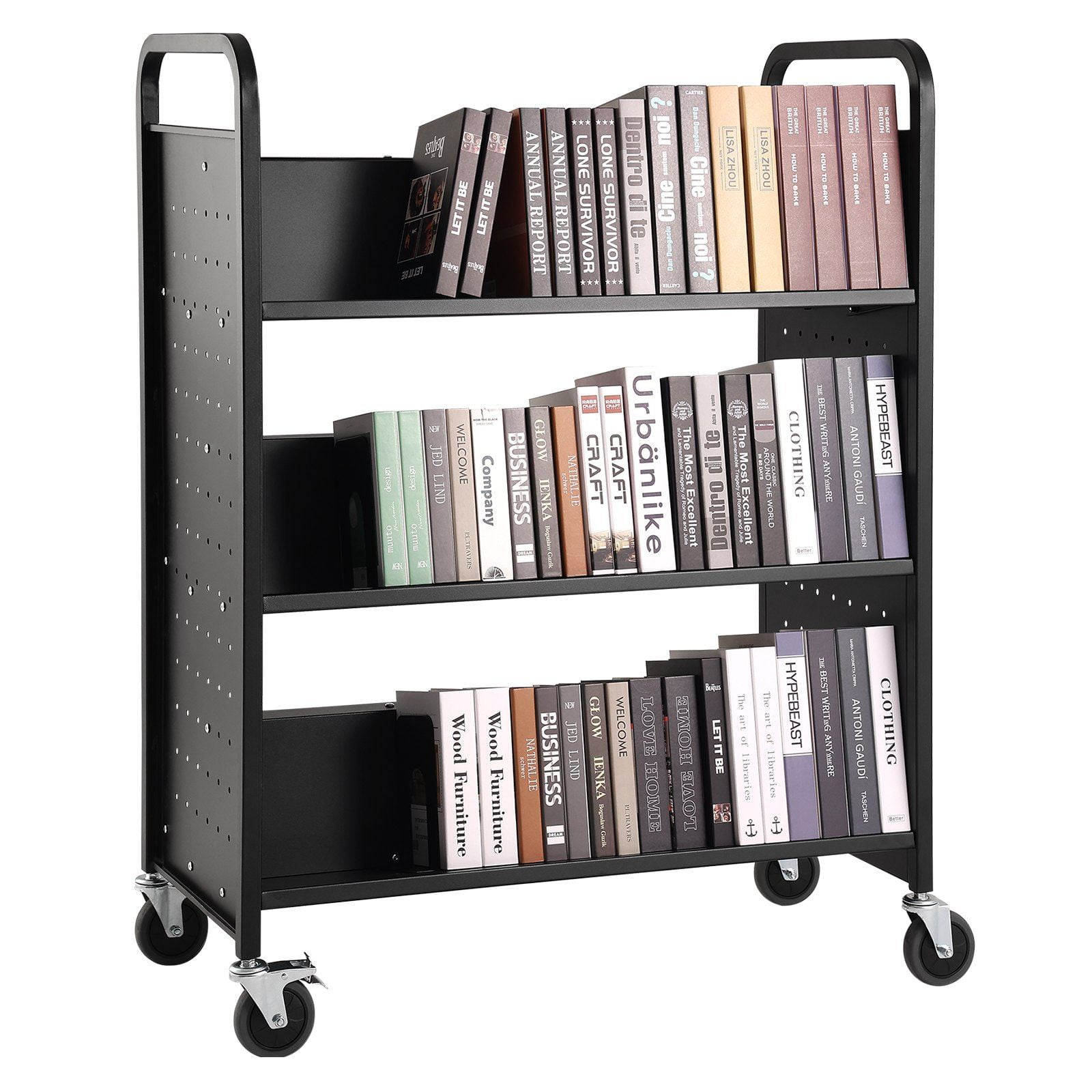 Book Cart, 330 lbs Library Cart, 39.4" x 20.1" x 49.2" Rolling Book ...