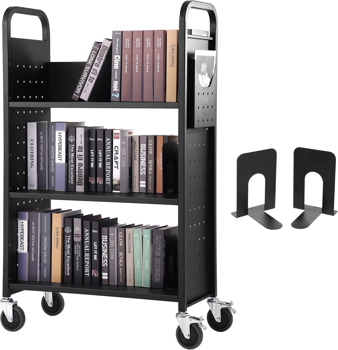 Book Cart, 330 lbs Library Cart, 31.1" x 15.2" x 49.2" Rolling Book ...