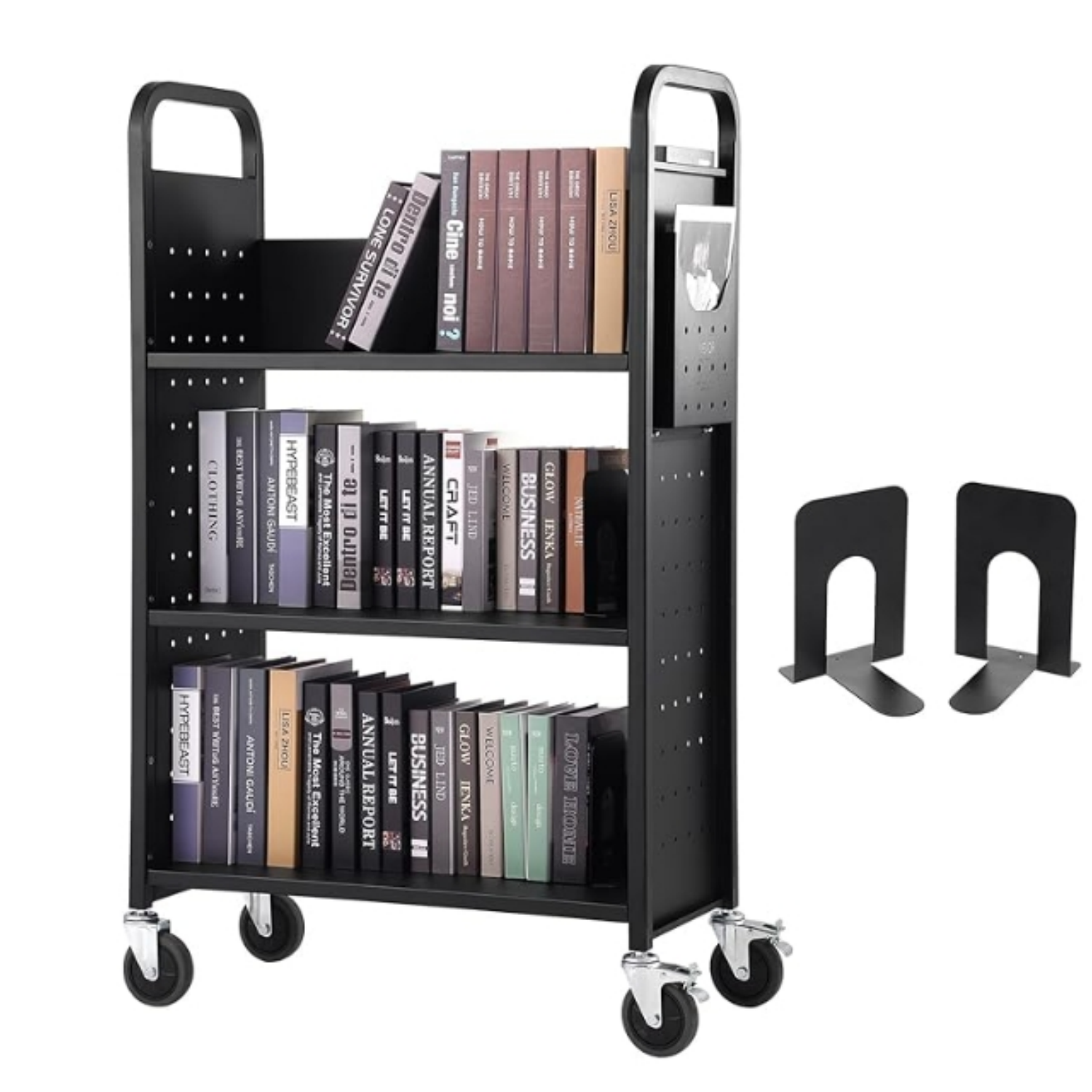 Book Cart, 330 lbs Library Cart, 31.1" x 15.2" x 49.2" Rolling Book ...