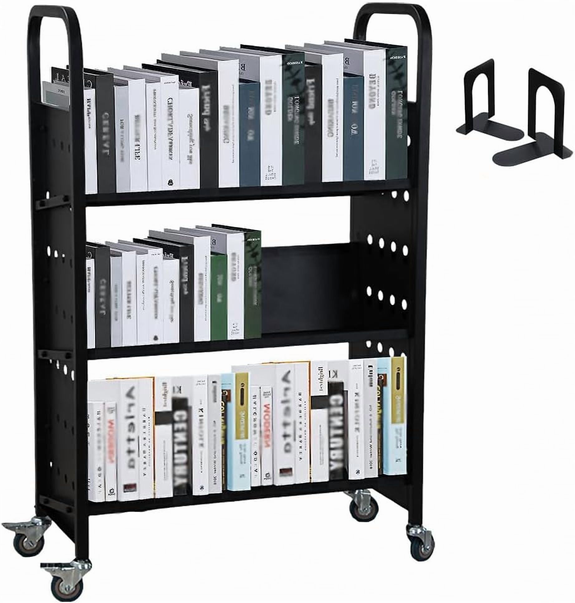 Book Cart, 44'' x 29.5'' x 13.7'' Single Sided V-Shaped Library Book ...