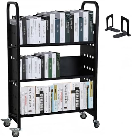 Book Cart, 44'' x 29.5'' x 13.7'' Single Sided V-Shaped Library Book ...