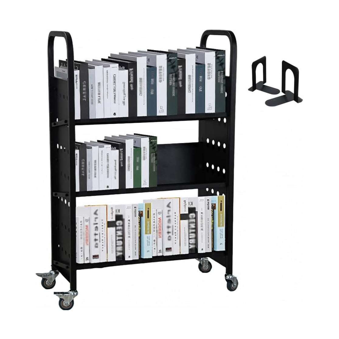 Book Cart, 44'' x 29.5'' x 13.7'' Single Sided V-Shaped Library Book ...