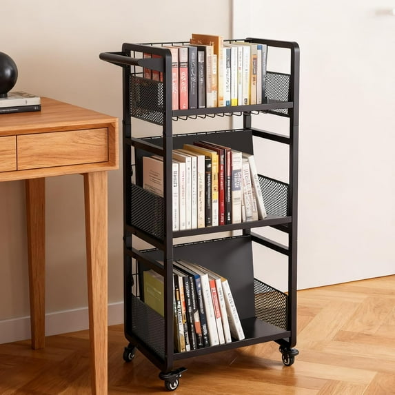 Book Cart Heavy Duty Double-Sided with Silent Wheels,3 Magnetic Book ...