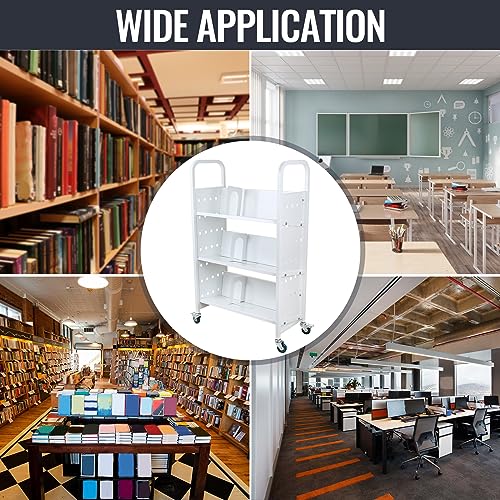 Book Cart, Library Cart 3-Shelf, Single Sided V-Shaped Rolling Book ...