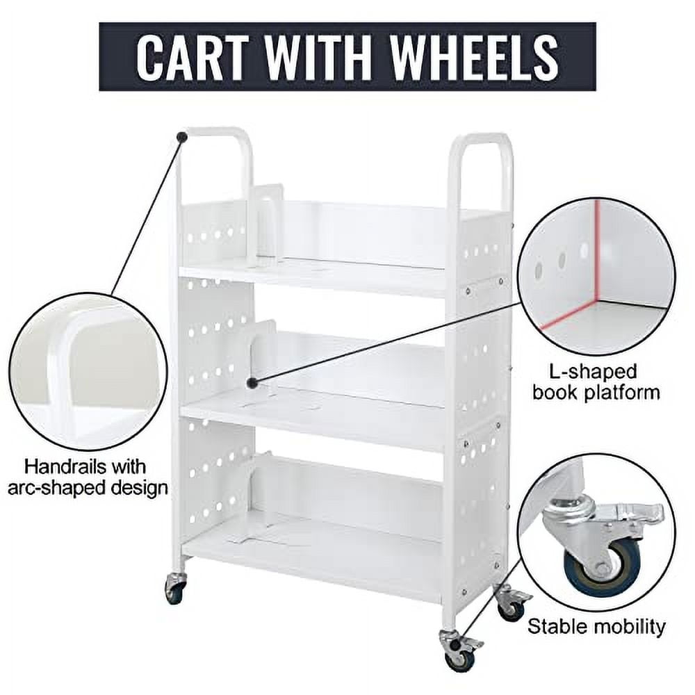 Book Cart, Rolling Book Cart, 200LBS Library Cart, Single Sided L ...