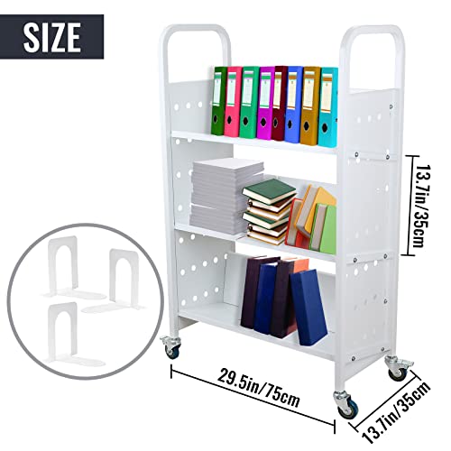 Book Cart, Rolling Book Cart, 200LBS Library Cart, Single Sided V ...