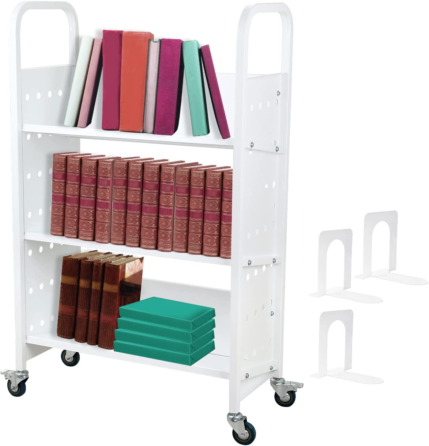 Book Cart, Rolling Book Cart, 200LBS Library Cart, Single Sided V ...