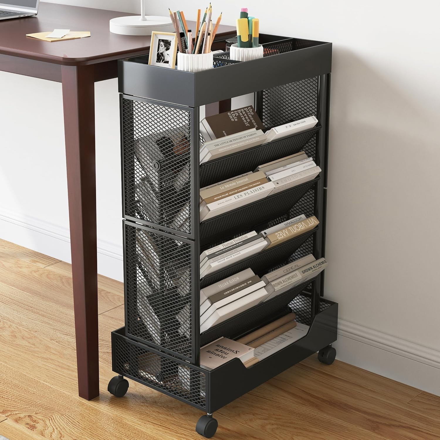 Book Cart with Wheels Mobile Bookshelf Rolling Bookshelf Organizer ...