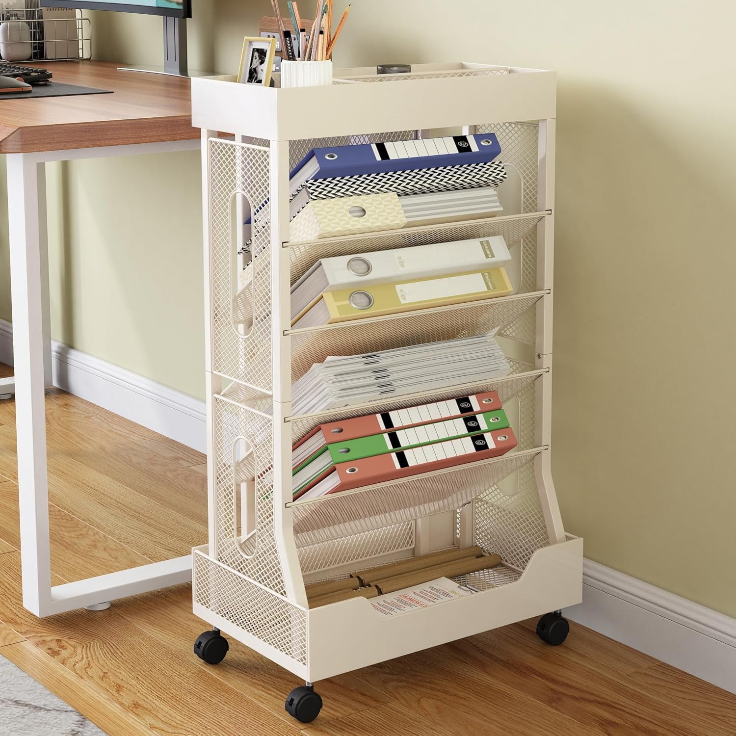 Book Cart with Wheels Mobile Bookshelf Rolling Bookshelf Organizer ...