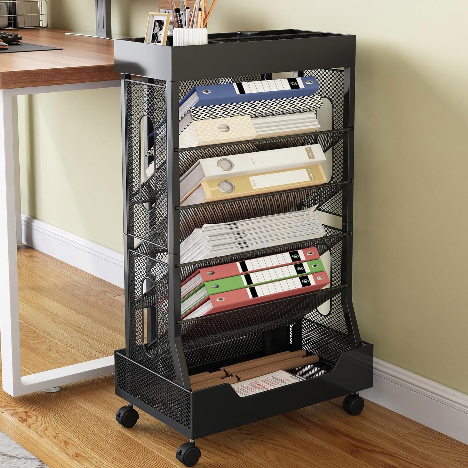 Book Cart with Wheels Mobile Bookshelf Rolling Bookshelf Organizer ...