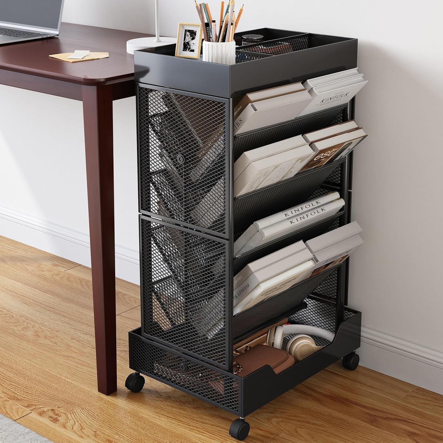 Book Cart Widen Mobile Bookshelf Rolling Bookshelf Organizer Bookcase ...