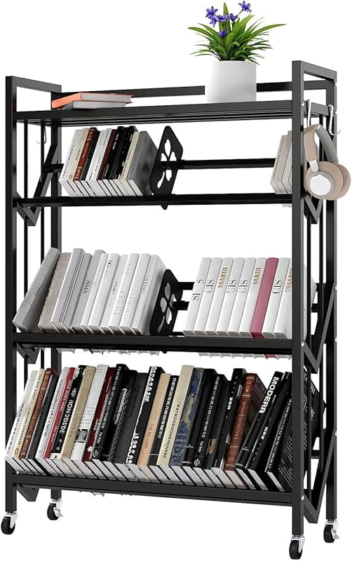 Book Carts 4 Tier 46.5x27.6x10 in Rolling Book Cart Large Capacity ...
