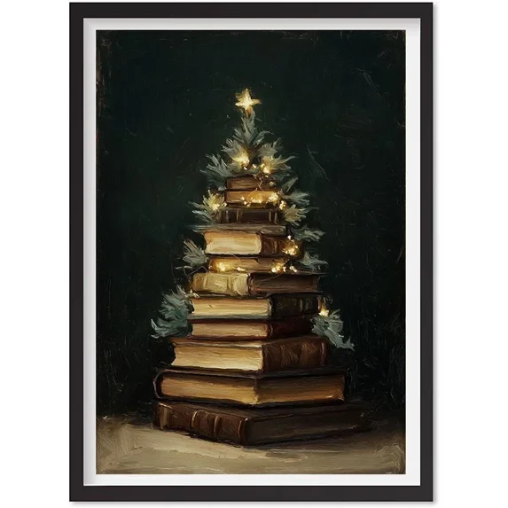 Book Christmas Tree Print | Festive Holiday Wall Art | Cozy Christmas ...