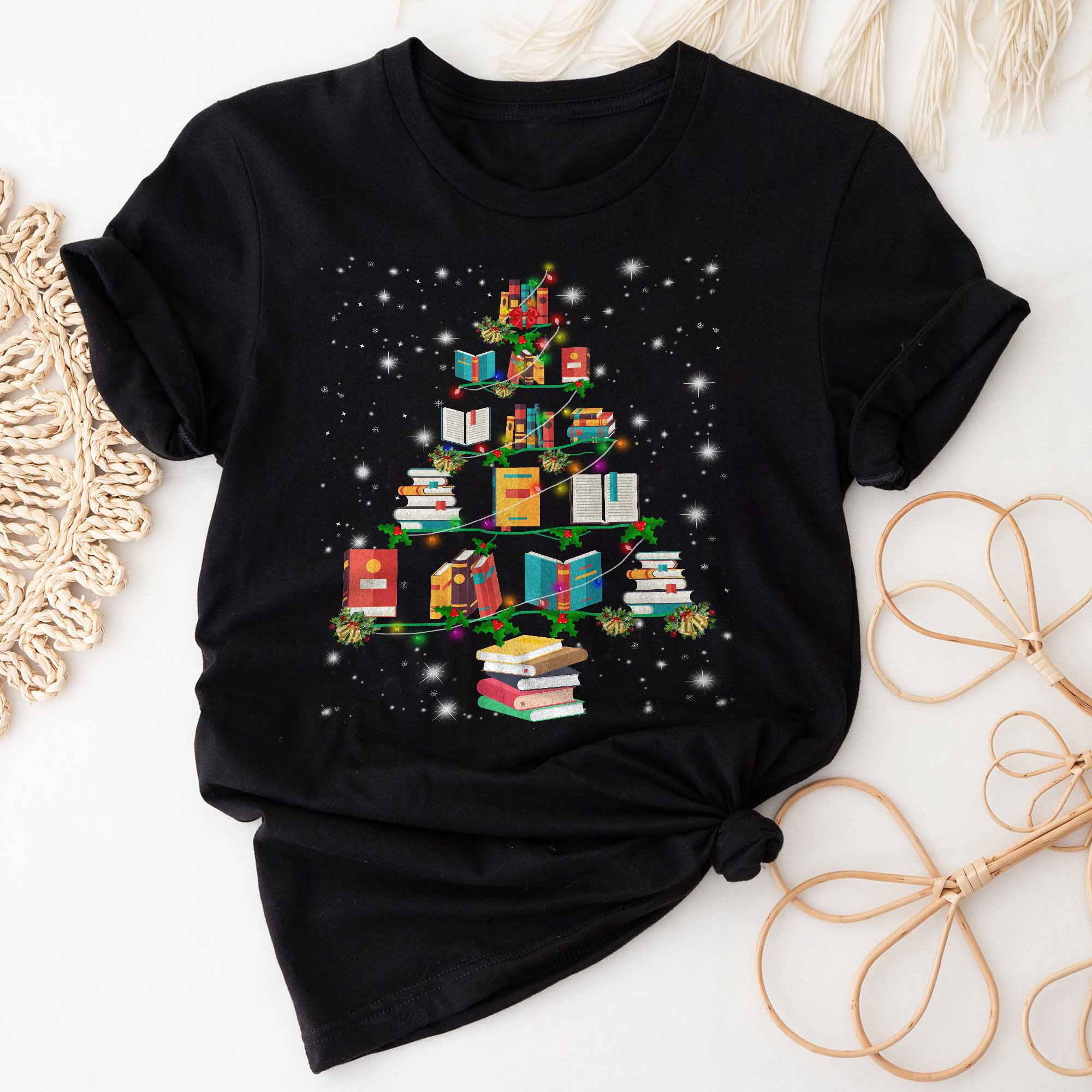 Book Christmas Tree T-Shirt, Funny Book Lover Gift, Book Christmas ...