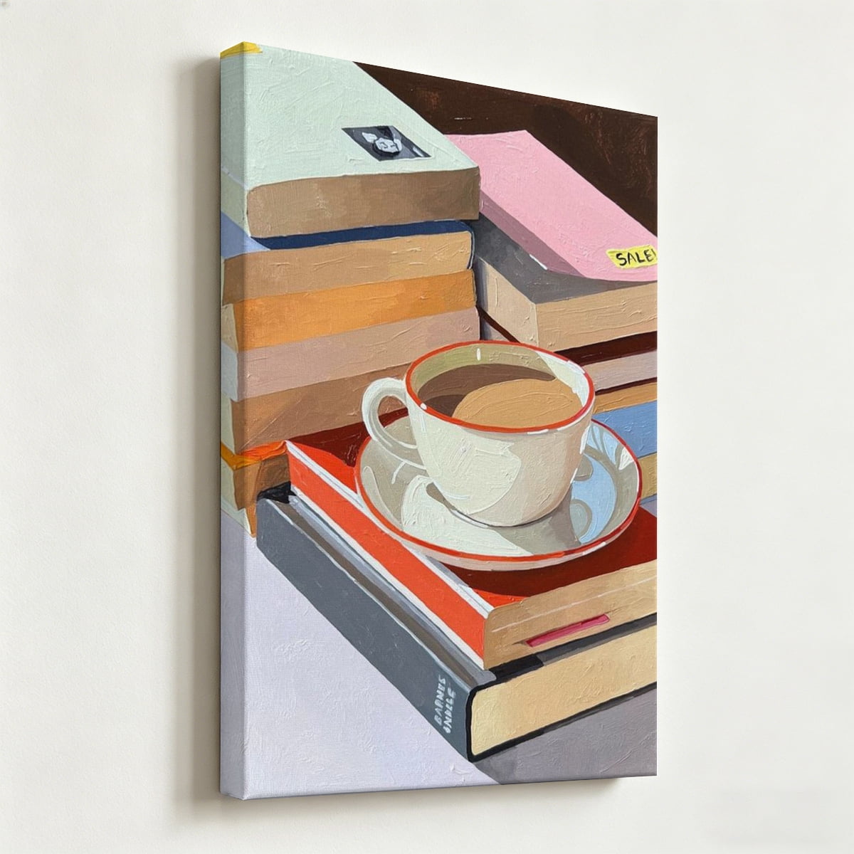 "Book Club Morning" Coffee Cup and Stalled Books Canvas Art, Cozy ...