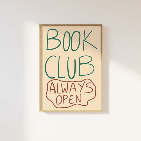 Book Club Print Book Club Always Open Retro Modern Typography Book Club ...