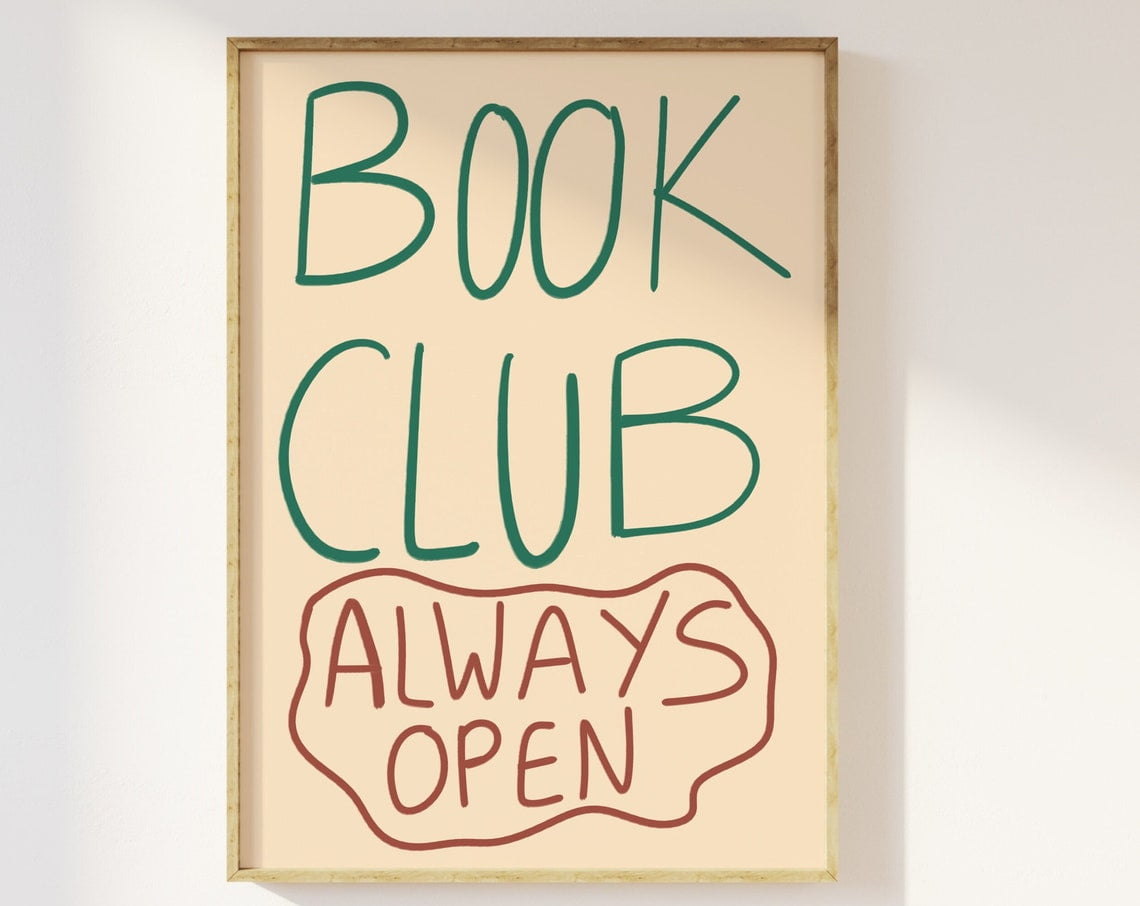 Book Club Print, Book Club Always Open, Retro Modern Typography Book ...