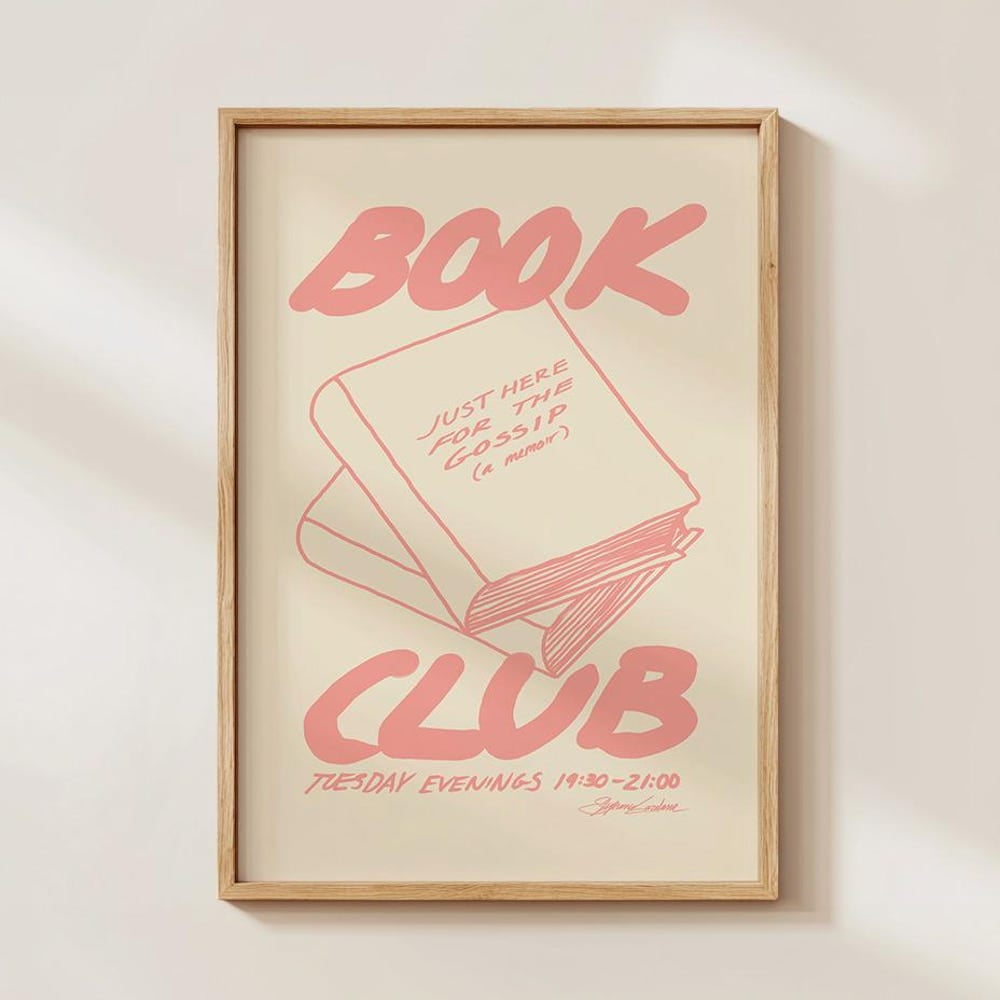 Book Club Print, Mid Century Modern, Reading Poster, Gift For Book ...
