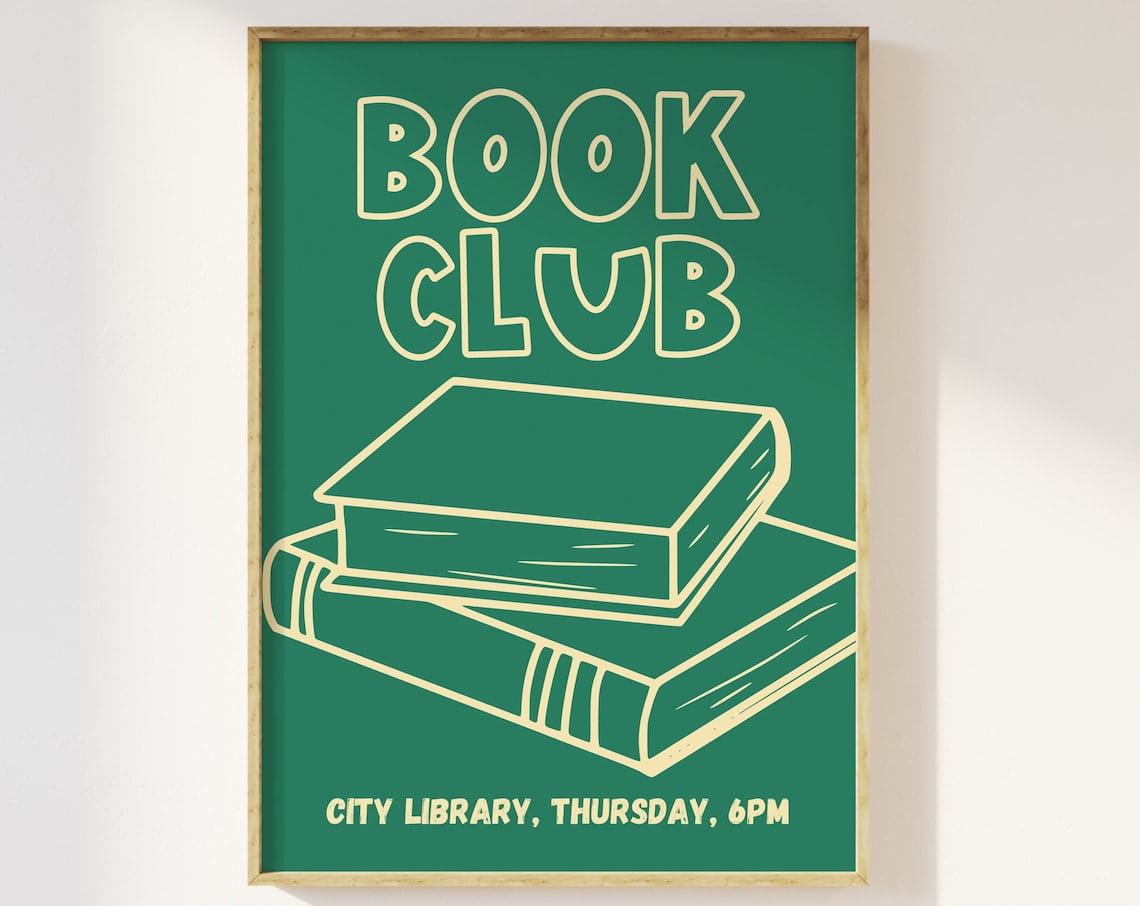 Book Club Retro Print - Book Club Trendy Poster, Library Literature ...