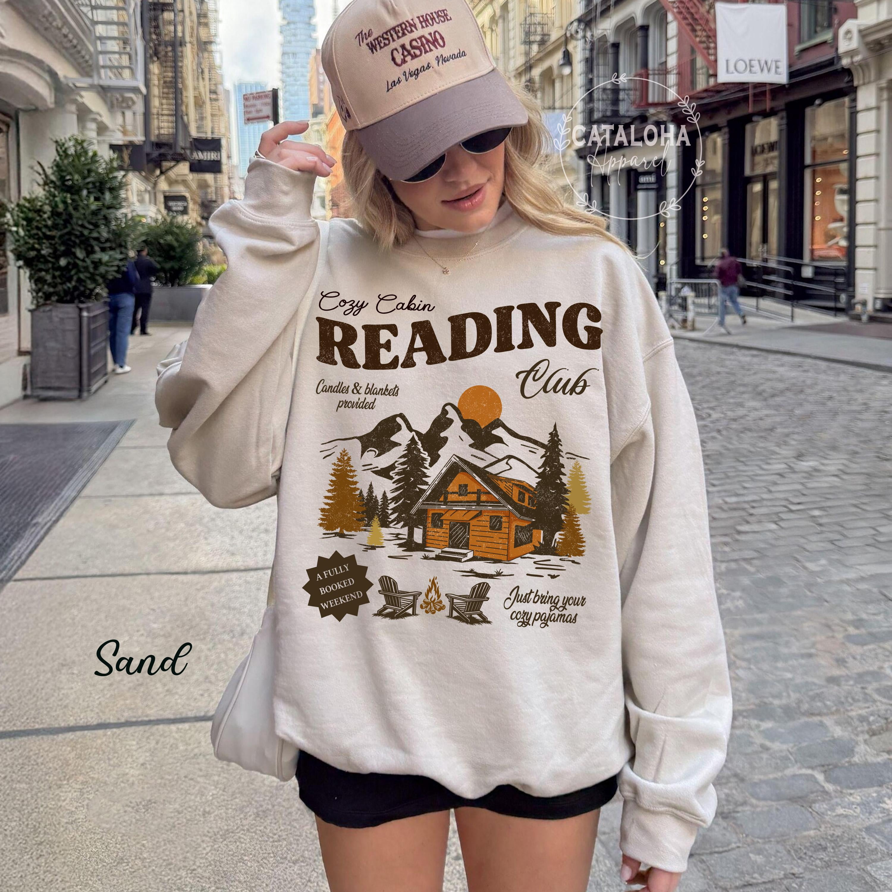 Book Club Sweatshirt, Cozy cabin book club, Late night reader Bookish ...