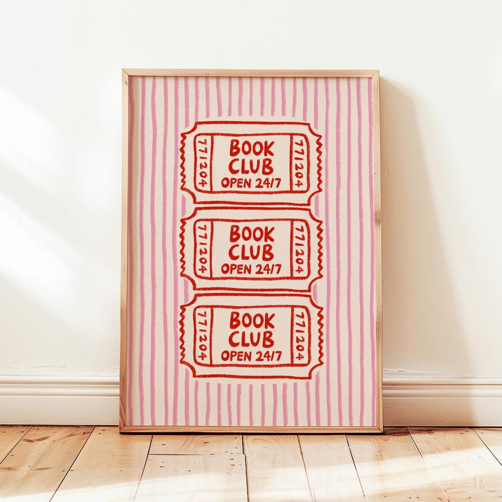 Book Club Ticket Print, Red Pink Girly Bookish Poster, Booktok Wall ...