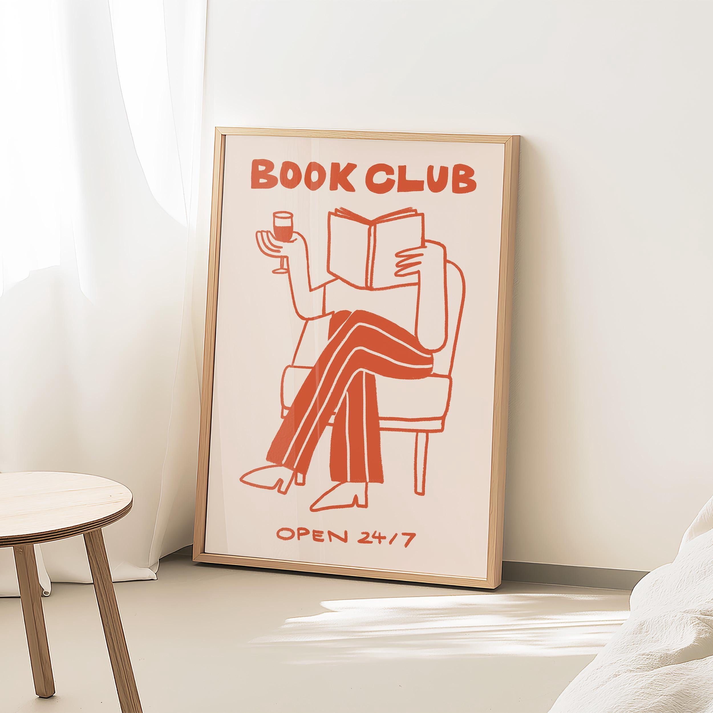 Book Club Wall Art, Reading Nook Decor, Bookish Gift, Wine Lover Print ...
