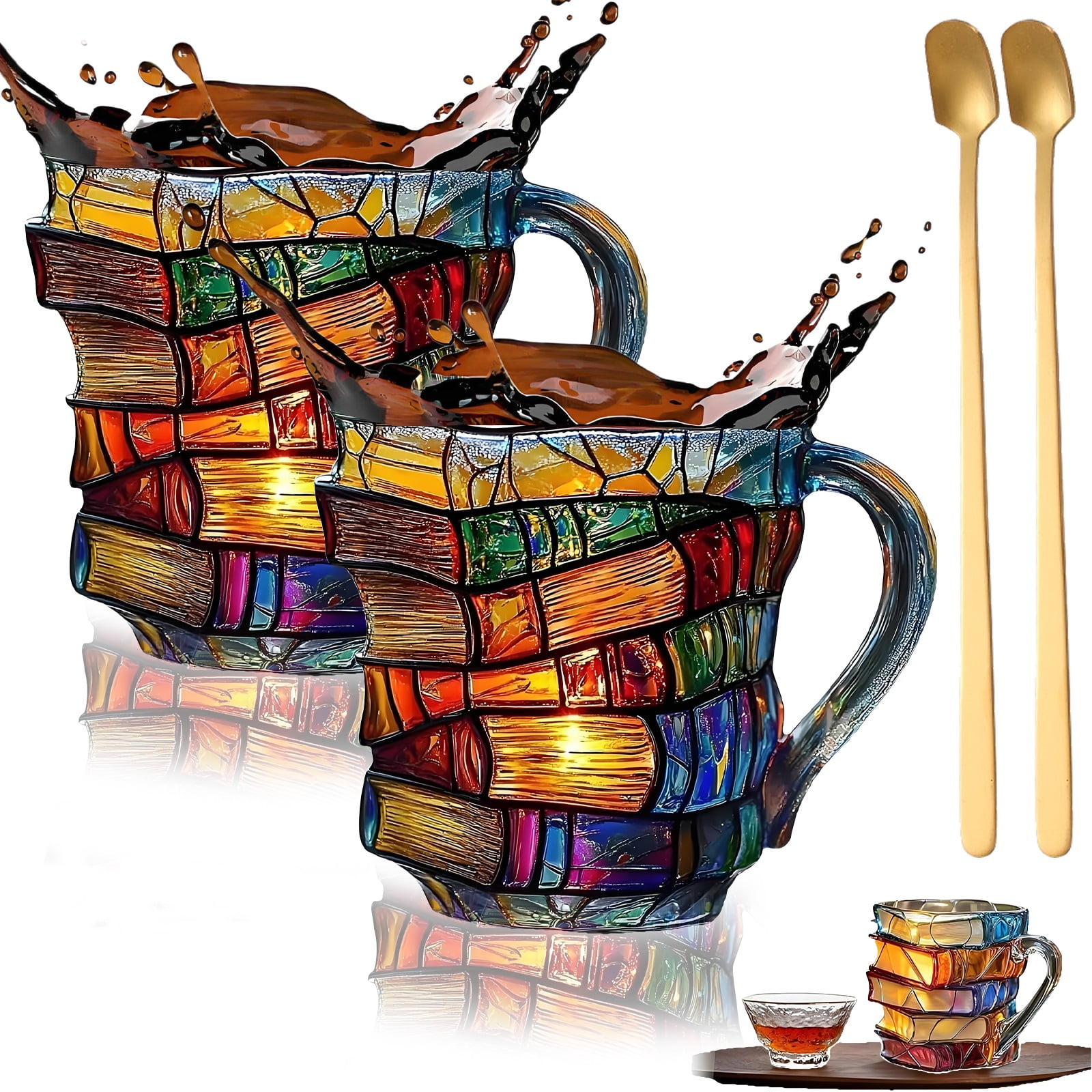 Book Coffee Cup Stained Glass, 11oz Resin Stackable Coffee Mugs ...