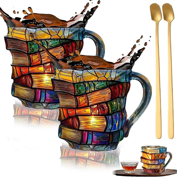 Book Coffee Cup Stained Glass, 11oz Resin Stackable Coffee Mugs ...