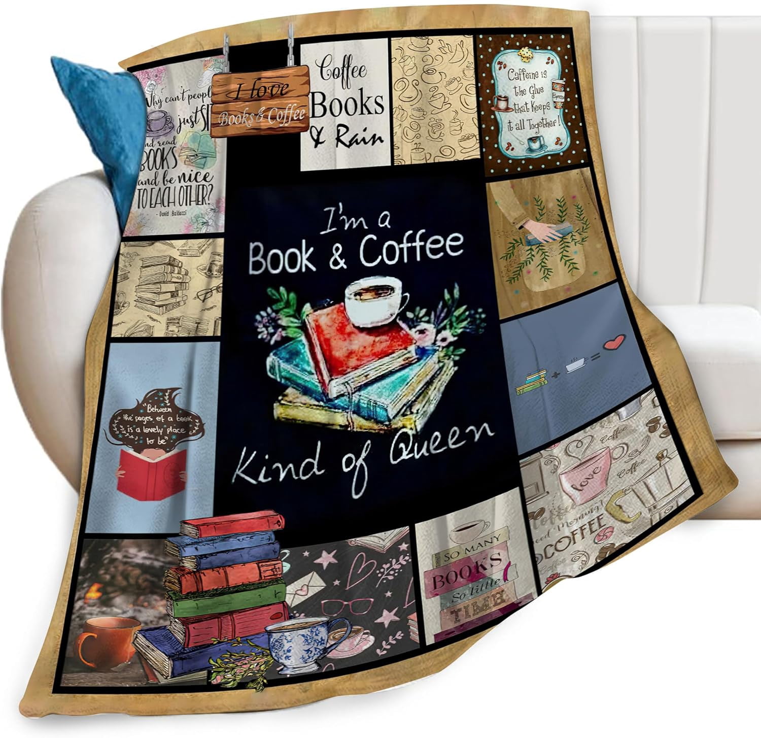 Book and Coffee Print Blanket Coffee Cup Cafe Blankets for Couch Sofa ...