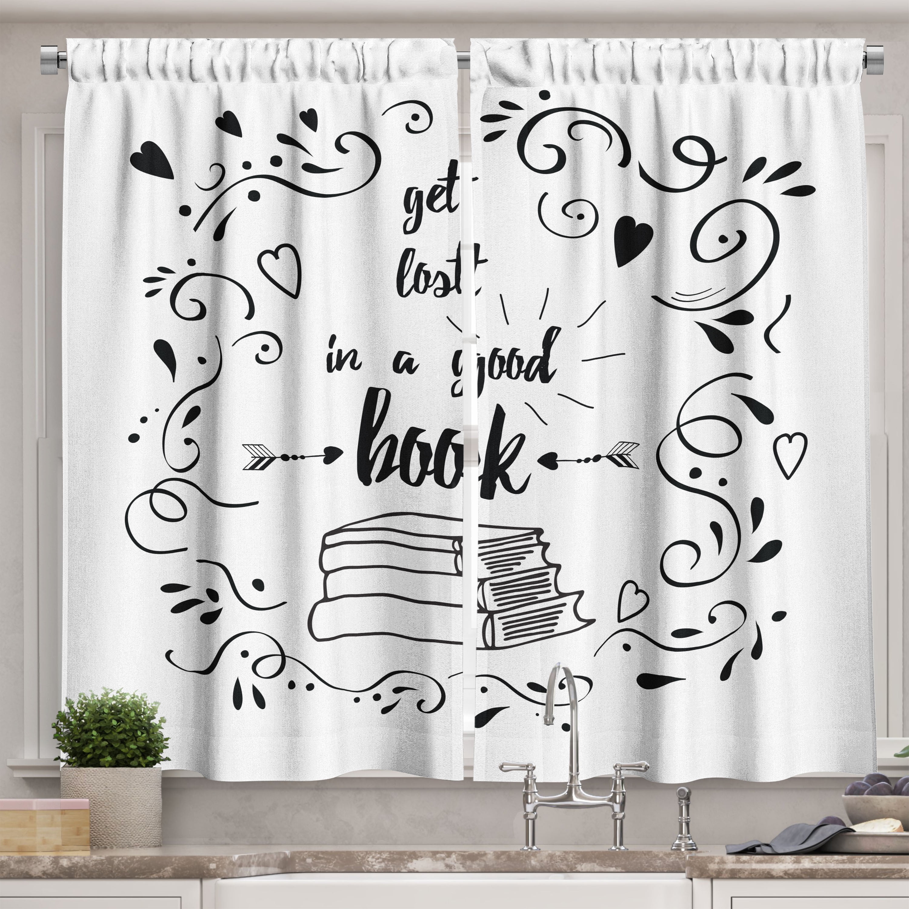 Book Curtains 2 Panels Set, Get Lost in a Good Book Printed Quote with ...