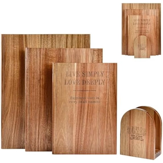 Book Cutting Board Set of 3, Acacia Wood Chopping Board Library with ...