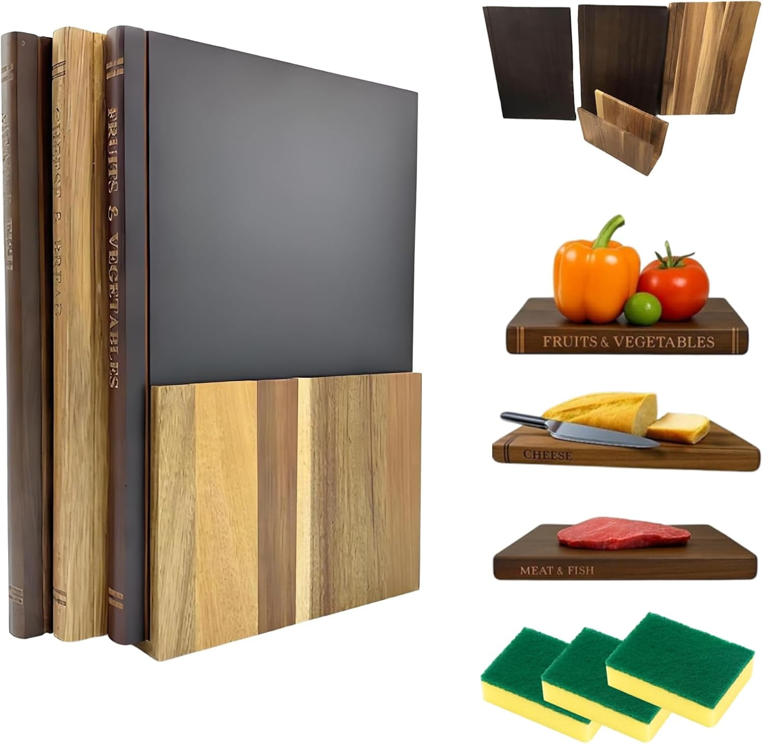 Book Cutting Board Set,Cutting Boards That Look like Books,Wooden ...