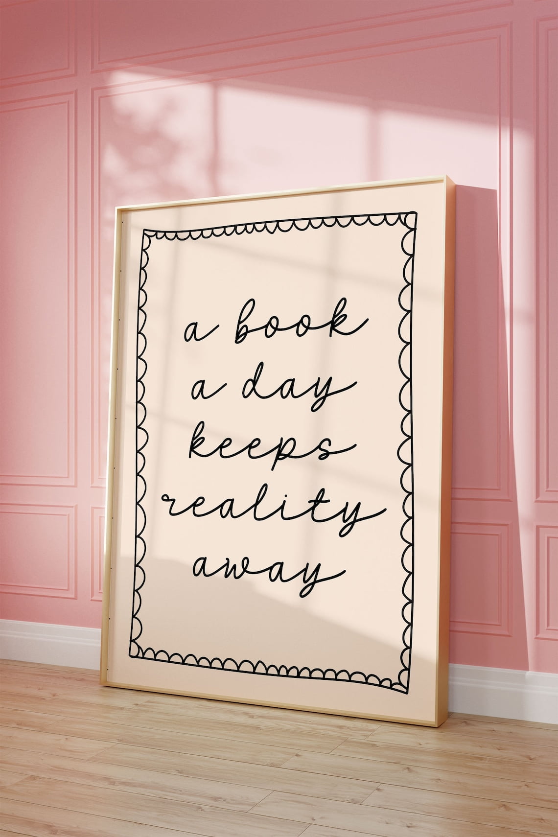 A Book A Day Keeps Reality Away Art Poster, Black Hand Drawn Home ...