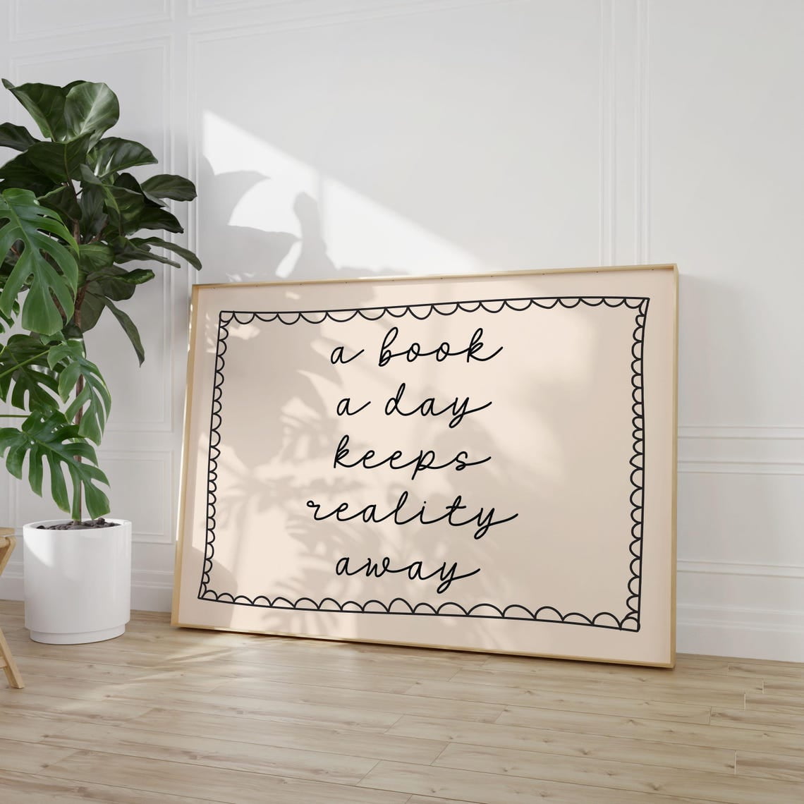 A Book A Day Keeps Reality Away Art Print, Black Hand Drawn Home Poster ...