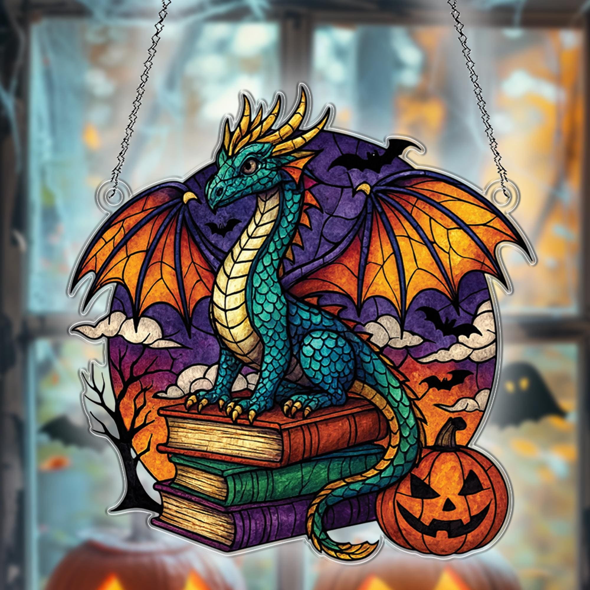 Book Dragon Acrylic Window Hanging Ornament, Dragon Suncatcher, Dragon ...