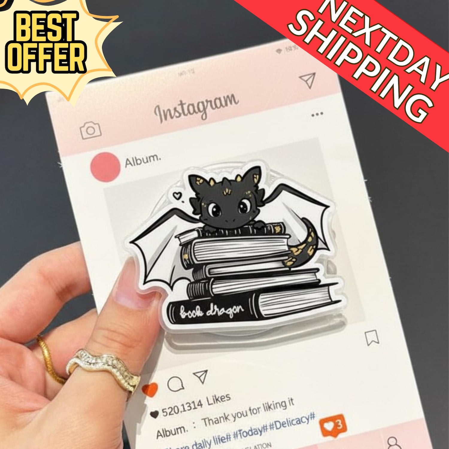 Book Dragon Magnetic Phone Holder : Cute Dragon on Stack of Books ...