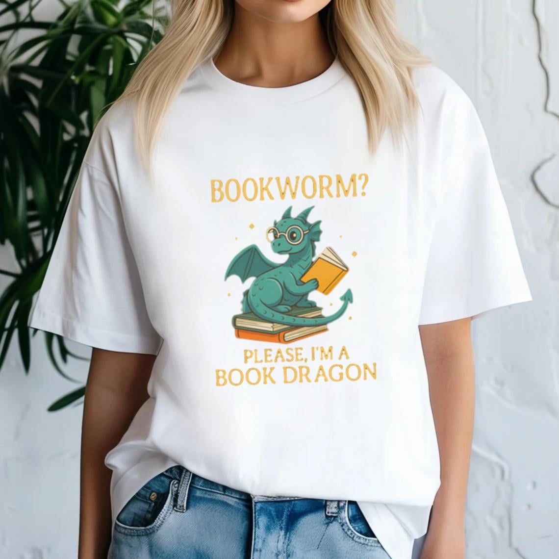 Book Dragon Not Bookworm Funny Reader Fantasy Nerd Unisex T-shirt, up ...