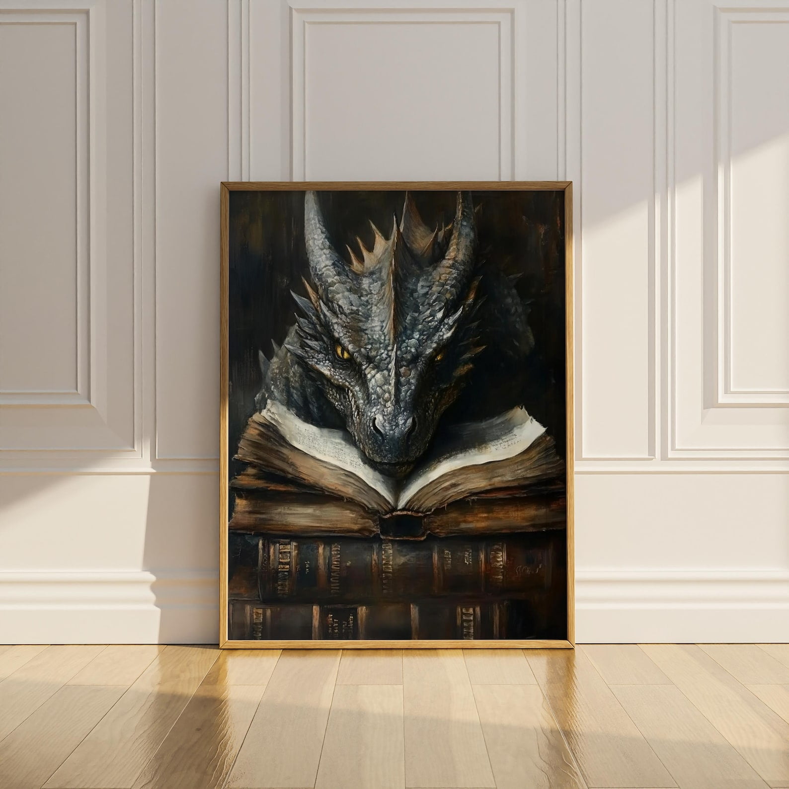 Book Dragon Poster Print Fantasy Book Lover Wall Art Dark Academia Wall ...