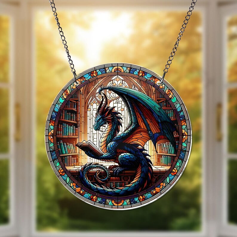 Book Dragon Window Hanging Ornament, Fantasy Dragon Ornament, Dragon ...