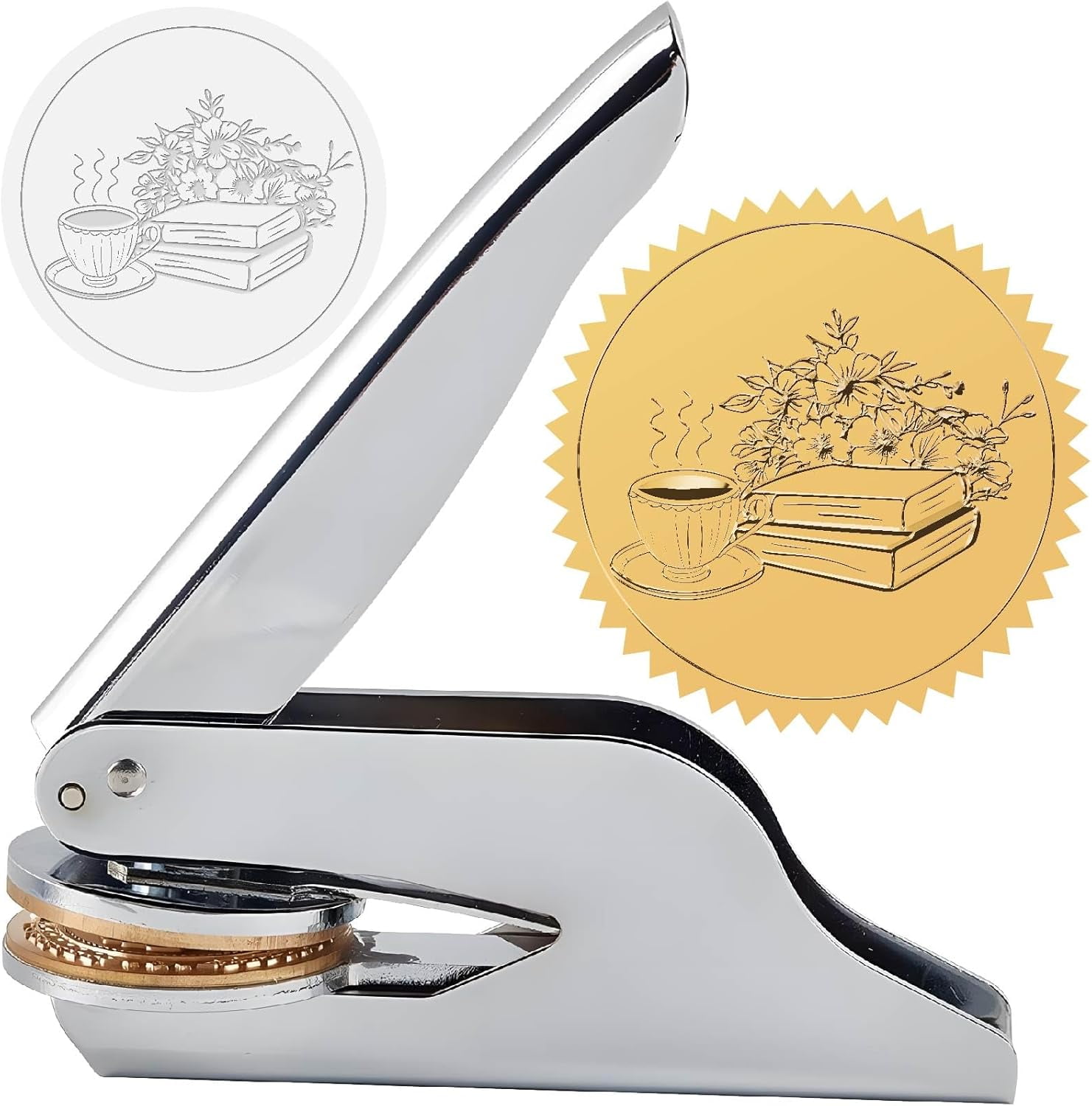 Book Embossed Stamp Flower Tea Ex Libris Library 1.6in Stainless Steel ...