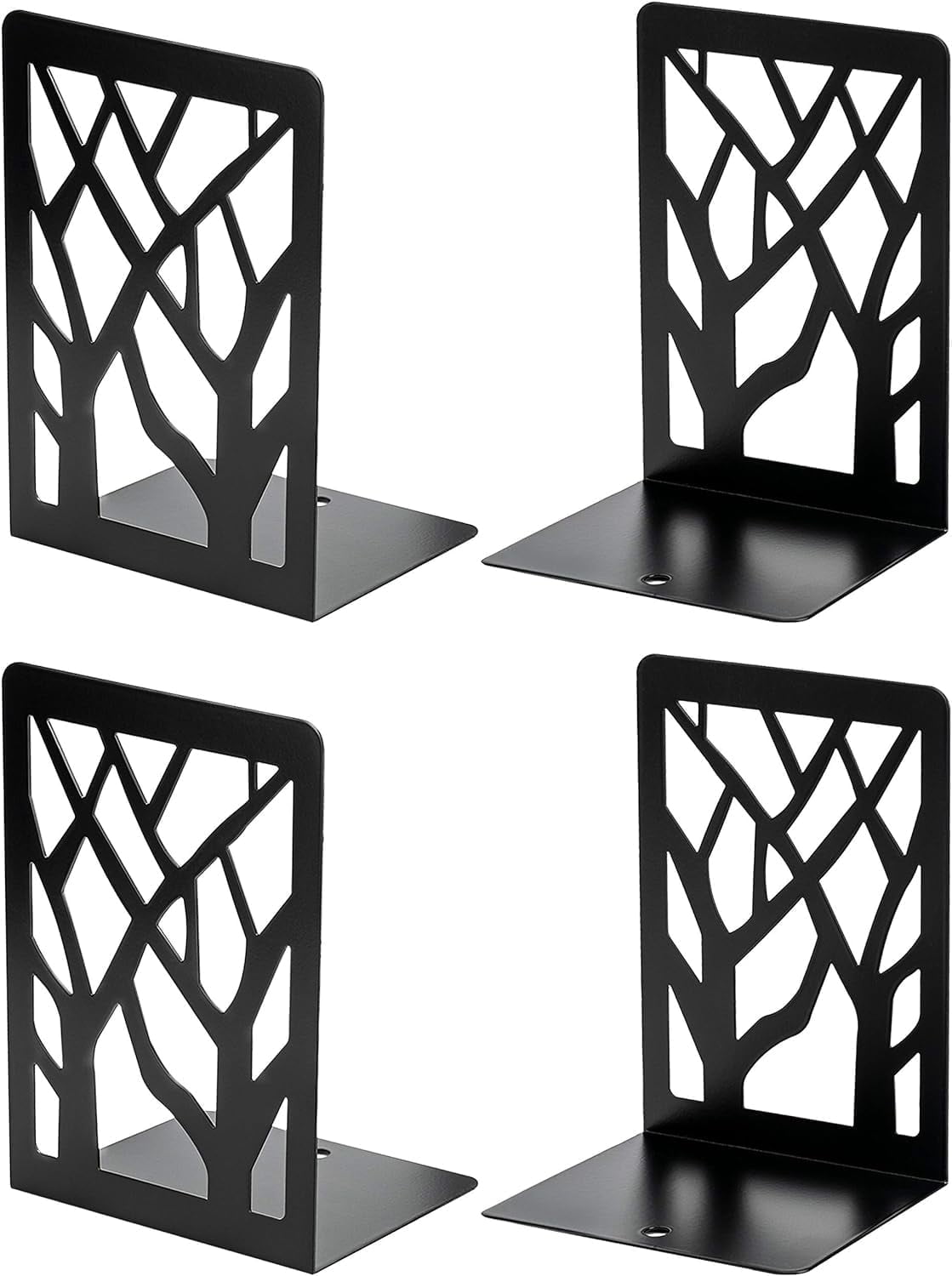 Aofmee Book Ends 4 Pack, Tree Design Metal Bookends for Shelves, Heavy ...