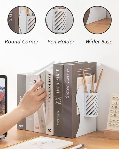 Book Ends, Adjustable Bookends for Shelves, Metal Bookends for Heavy ...