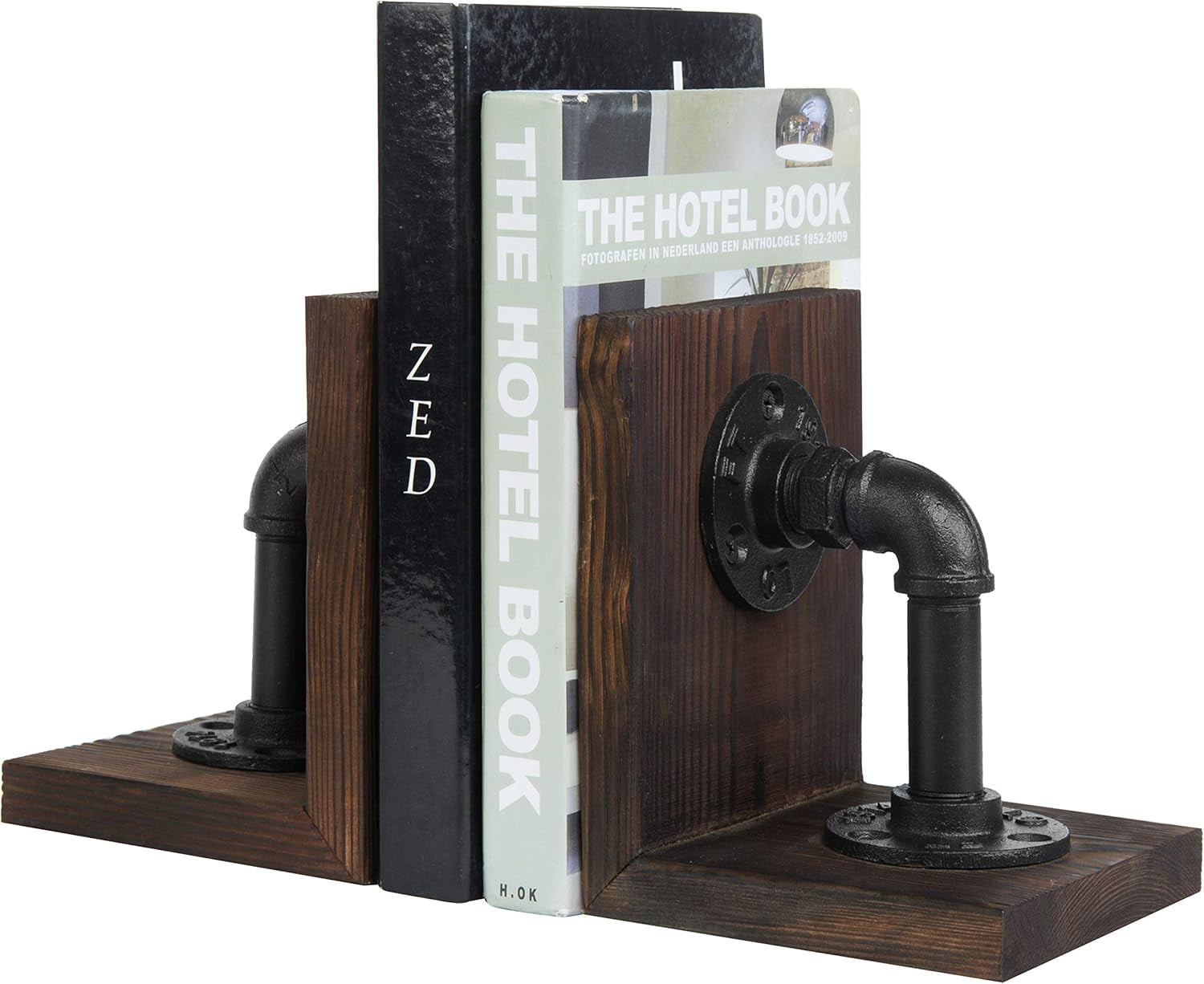 Book Ends,Bookends for Shelves,Metal Bookends for Heavy Books,Wood ...