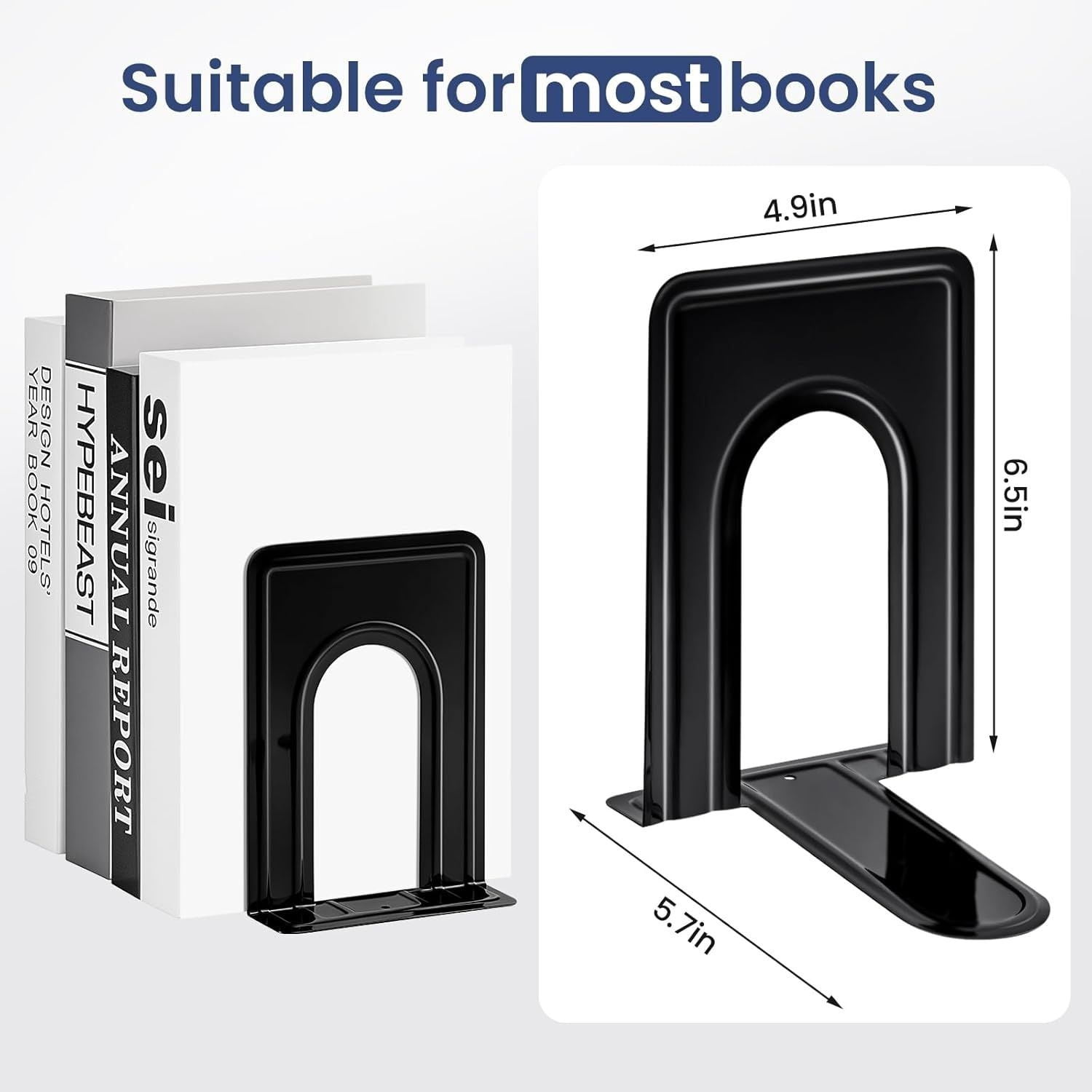 Book Ends, Non-Skid Metal Bookend Supports for Shelves, Heavy Duty Book ...