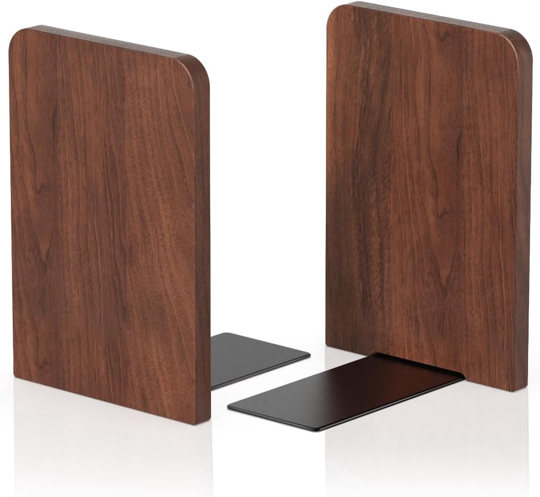 Book Ends, Non-Slip Bookends, Heavy Duty Wooden Bookend Support for ...