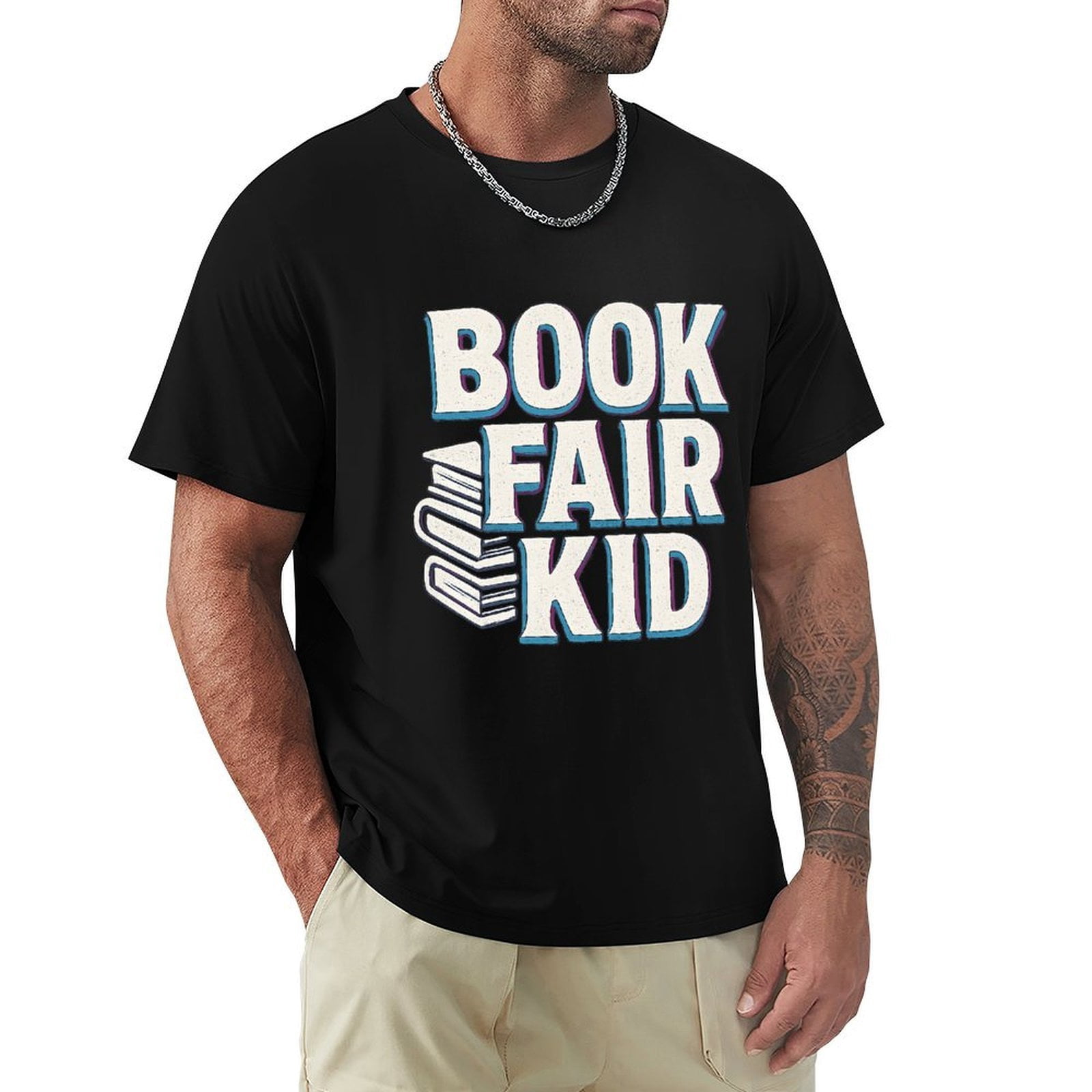 Book Fair Kid Men's HD Print Classic Short Sleeve T-Shirts Black X ...