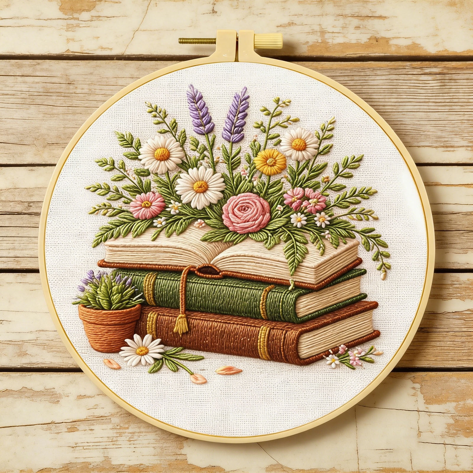 Book & Floral Embroidery Starter Kit, DIY Handcraft Ornament Supply ...