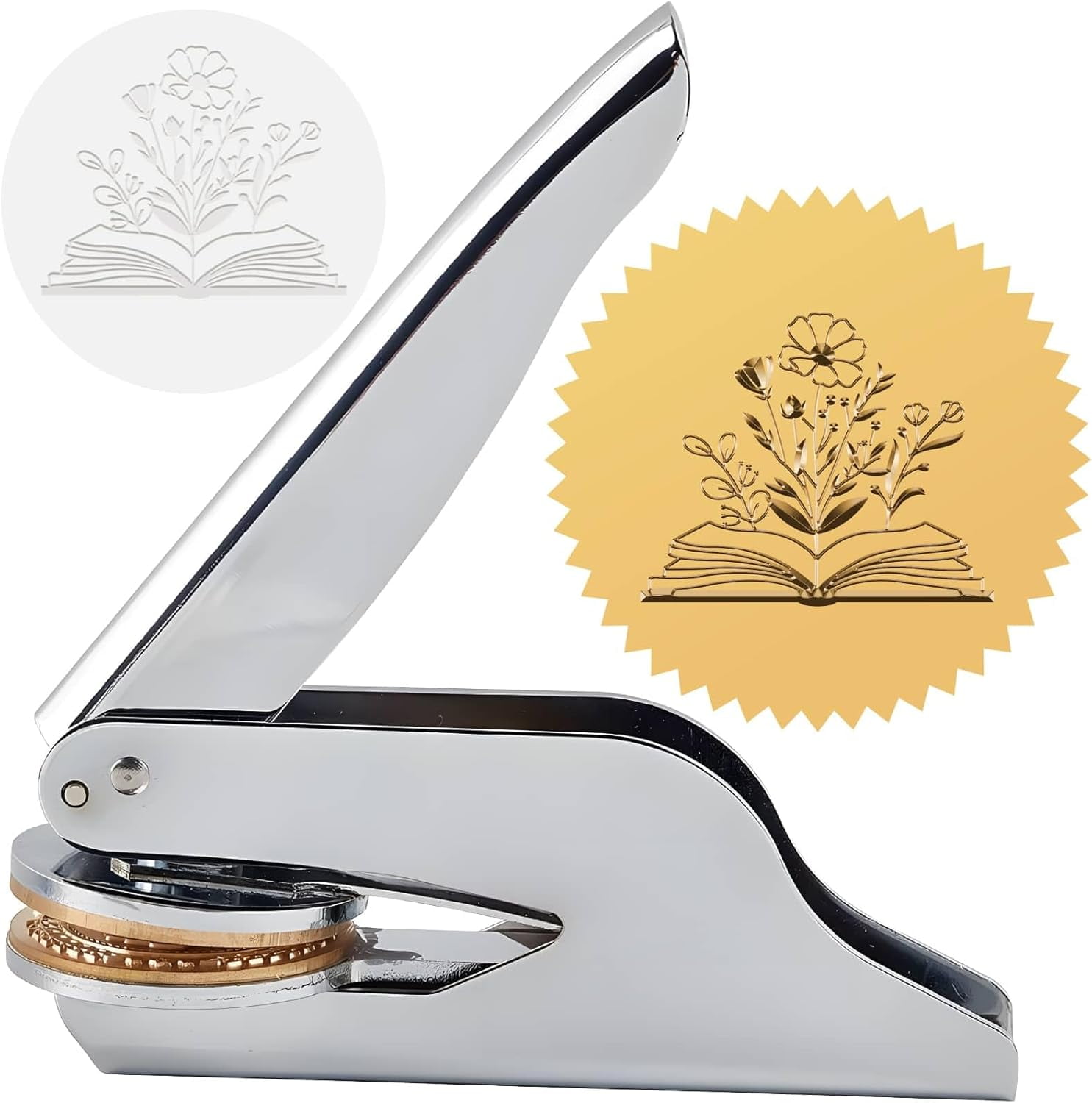 Book Flower Library Embosser Stamp 1.6in Stainless Steel Seal Hand Held ...
